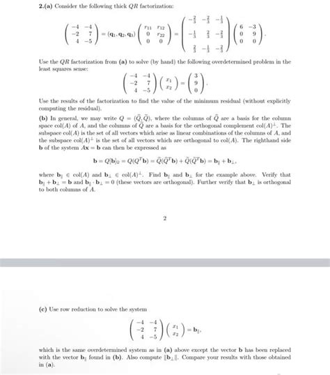 Solved A Consider The Following Thick QR Factorization Chegg