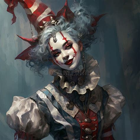 Fantasy Jester With Eccentric Makeup And Striped Hat In A Surreal Portrait Stock Image Image