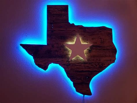 Texas Cutout With Star Handcrafted Wooden Texas Sign With Led