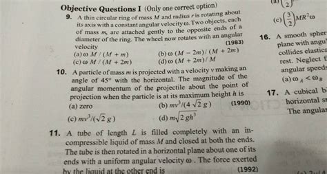 Objective Questions I Only One Correct Option 9 A Thin Circular Ring O