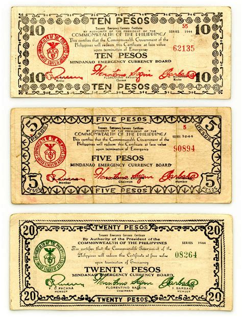 set of 3 diff philippines mindanao ww2 guerilla currency circ with