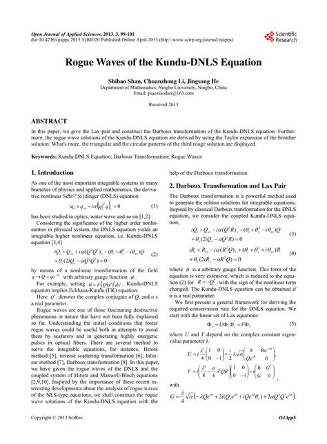 Pdf Rogue Waves Of The Kundu Dnls Equation