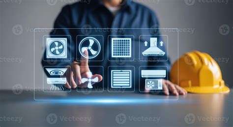 Hvac Technician Interacting With Digital Interface Representing