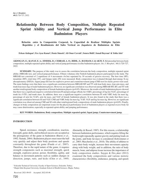 Pdf Relationship Between Body Composition Multiple Repeated Sprint