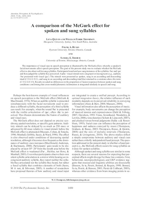 Pdf A Comparison Of The Mcgurk Effect In Speech And Song
