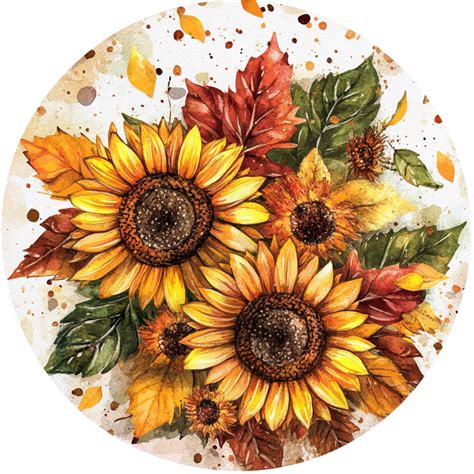 Sunflowers And Leaves Accent Sign Made In Usa Metal 6 Inch Round