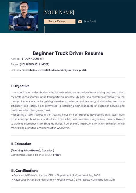 Free Beginner Truck Driver Resume Template To Edit Online