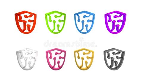 Colorful Cyber Security Icon Isolated On White Background Shield Sign Safety Concept Stock