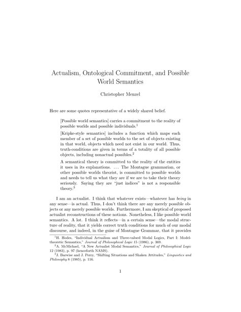 Pdf Actualism Ontological Commitment And Possible World Semantics