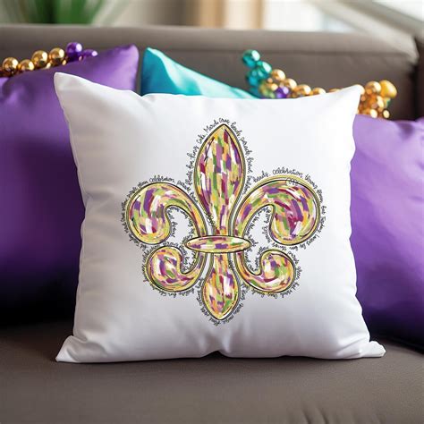 Fleur De Lis Throw Pillow Mardi Gras Nola Home Decor 18x18 Pillowcase