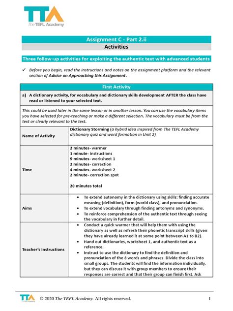 Assignment C Part 2ii Activities Pdf Vocabulary Websites