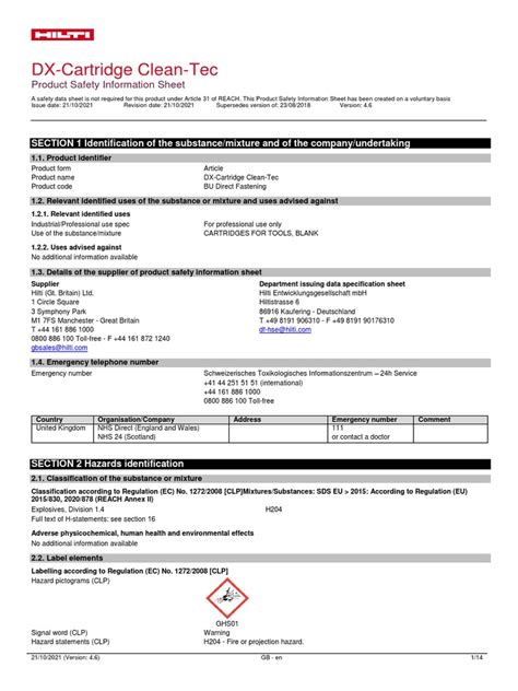 Material Safety Datasheet Dx Cartridges Clean Tec En Material Safety