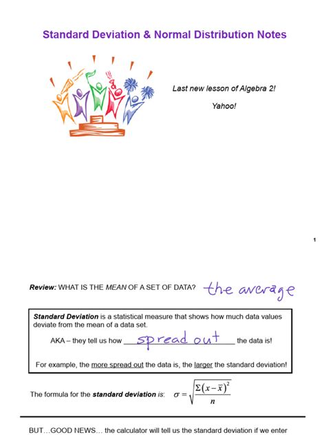 Standard Deviation And Normal Distribution Notes Day 1 Pdf Standard Deviation Standard Score