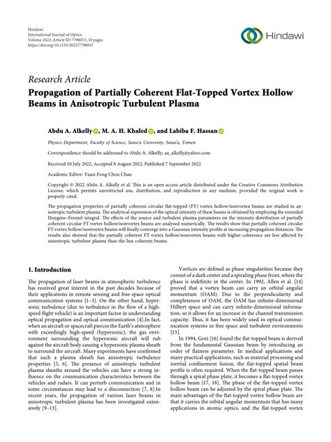 Pdf Propagation Of Partially Coherent Flat Topped Vortex Hollow Beams