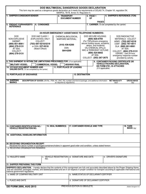 Dd2890 Multimodal Dangerous Goods Pdf Dangerous Goods