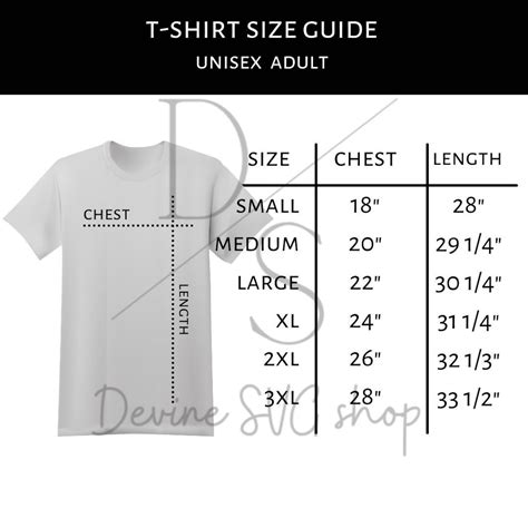 Adult Unisex Tshirt Size Chart Flat Lay Size Chart Usa Shirt Size Guide Gildan Guide Bella