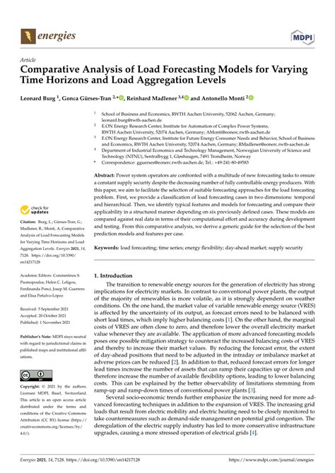 Pdf Comparative Analysis Of Load Forecasting Models For Varying Time