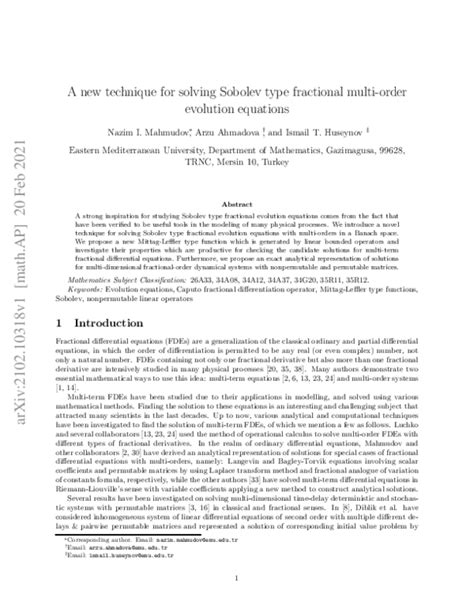 Pdf A New Technique For Solving Sobolev Type Fractional Multi Order Evolution Equations