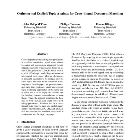 Orthonormal Explicit Topic Analysis For Cross Lingual Document Matching