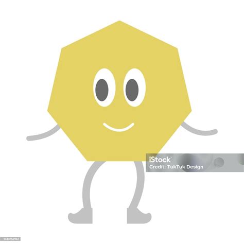 아이들이 유치원 유치원 및 몬테소리 어린이를위한 웃는 얼굴 캐릭터 일러스트레이션으로 기본 수학 교육을 배울 수있는 헵타곤 만화 기하학적 모양 0명에 대한 스톡 벡터 아트 및