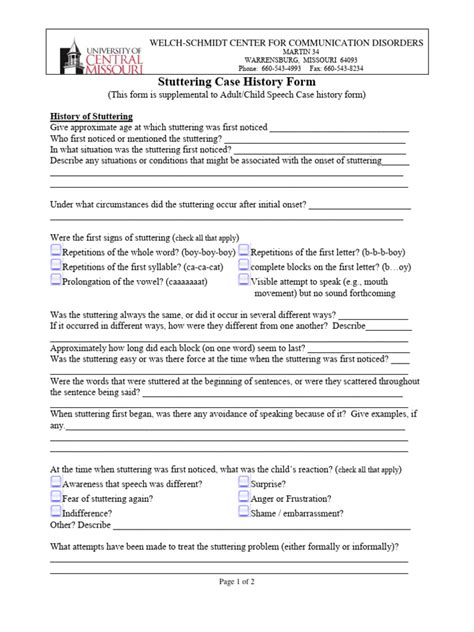 Stuttering Case History Form Pdf