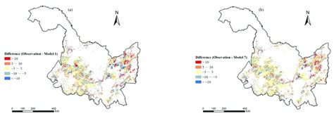 Spatial Difference Between Observation And Prediction With Model 1 A