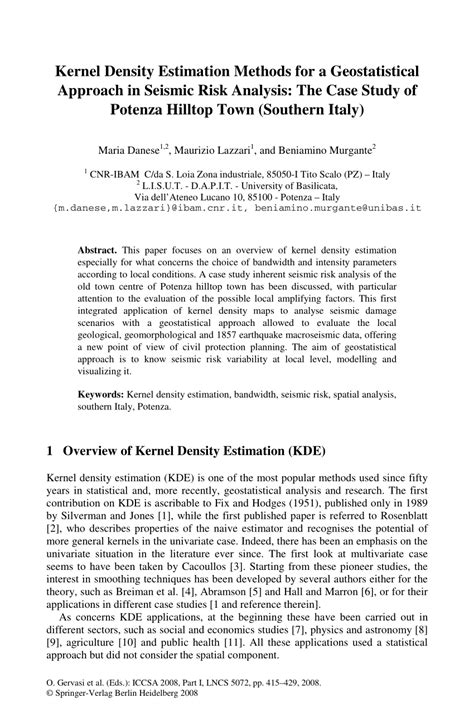 Pdf Kernel Density Estimation Methods For A Geostatistical Approach