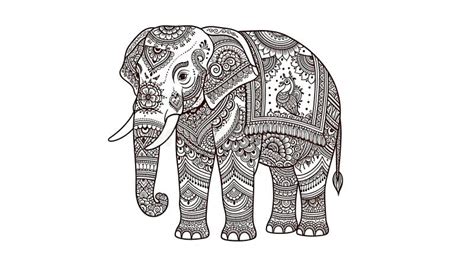 Intricate Indian Elephant Mandala Line Art Stock Illustration