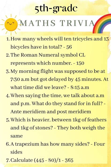 3rd Grade Math Trivia Questions And Answers
