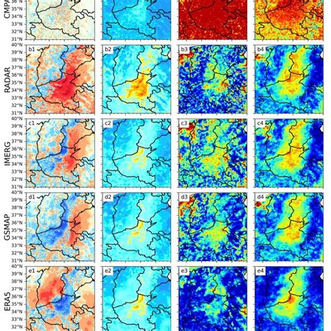 spatial distribution of error indicators for various precipitation