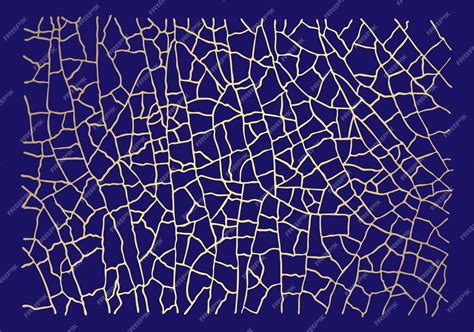 진한 파란색 배경에 황금 금이 간 텍스처 패턴 Kintsugi 일본 예술 스타일 업사이클링 에코 트렌드 그런지 골드 Craquelure 도자기 효과 현대 섬유 장식 디자인