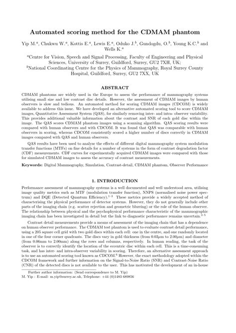 Pdf Automated Scoring Method For The Cdmam Phantom