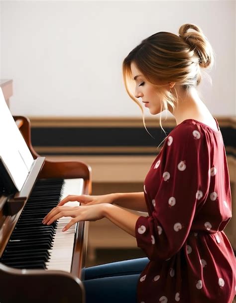 Beautiful Woman Playing Piano Learn To Play Piano Premium Ai Generated Image