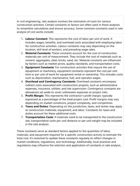 Rate Analysis Factors Affecting Pdf Labour Economics Cost