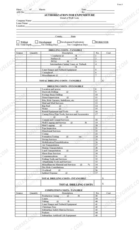Authorization For Expenditure Afe Afe Form Us Legal Forms