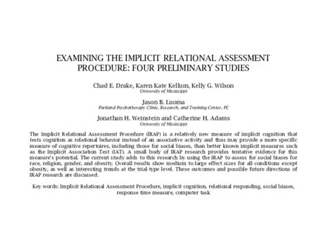 Pdf Examining The Implicit Relational Assessment Procedure Four