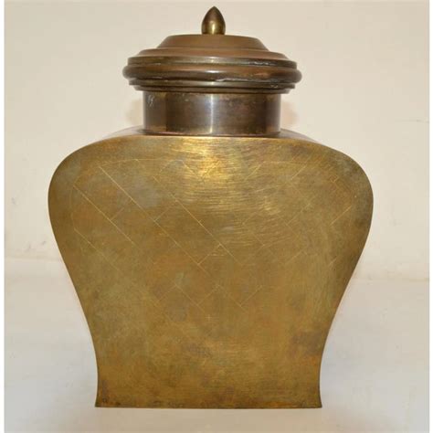 Lidded Tinned Brass Urn Asian Influenced Mid Century Modern Vessel 1960