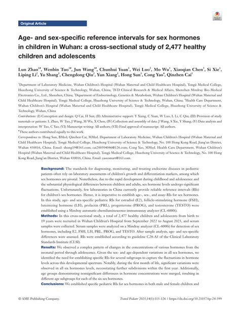 Pdf Age And Sex Specific Reference Intervals For Sex Hormones In