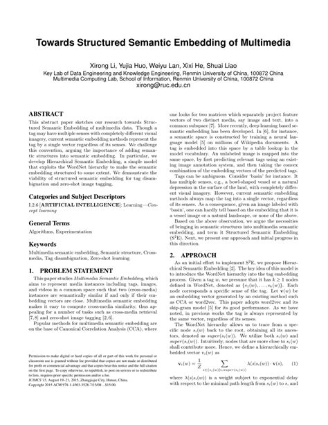 Pdf Towards Structured Semantic Embedding Of Multimedia