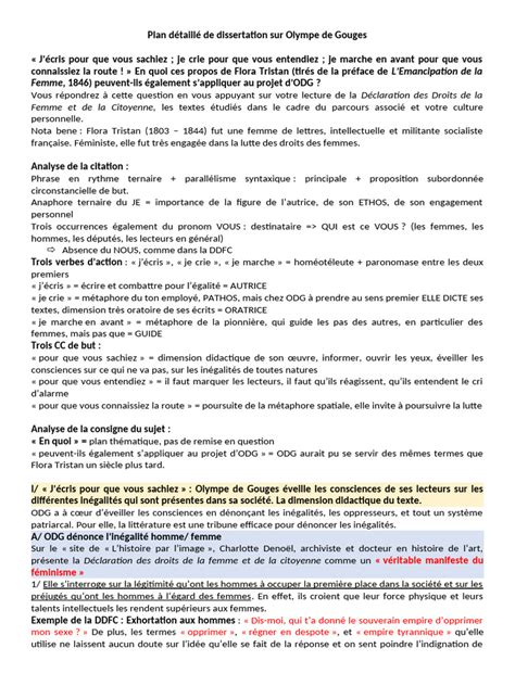 Plan Détaillé Dissertation Olympe De Gouges Pdf