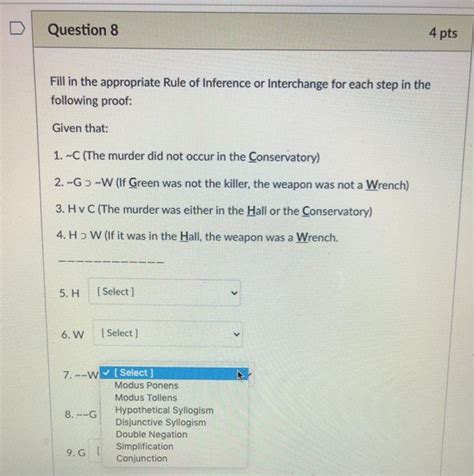solved question 8 4 pts fill in the appropriate rule of