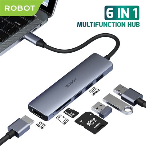 Jual Robot Ht360 Multiport 6 In1 Usb Type C Hub Adapter Lightweight And Portable Original Garansi