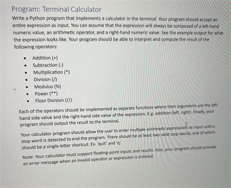 Solved Program Terminal Calculatorwrite A Python Program