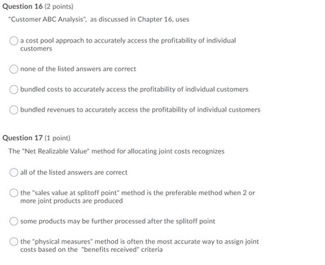 Solved Question 16 2 Points Customer Abc Analysis As