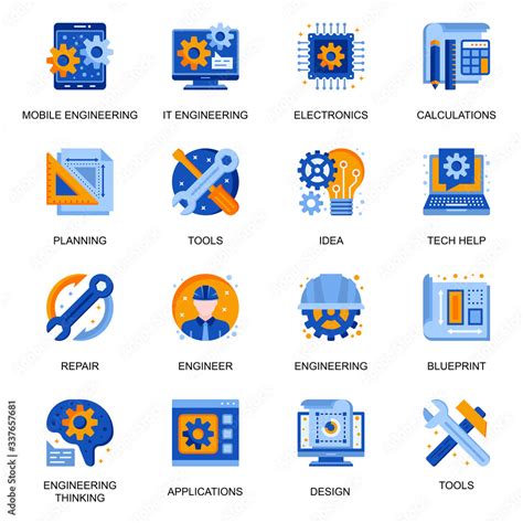 Modern Engineering Icons Set In Flat Style Electronic Solution Idea