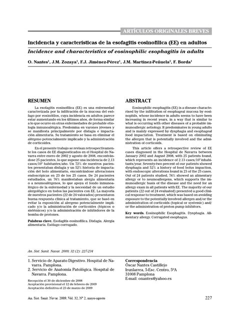 Esofagitis Eosinofilica Ee En Adulto Pdf La Enfermedad Por Reflujo Gastroesofágico Alergia