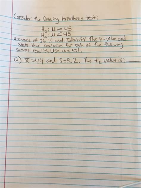 Solved Consider The Following Hypothesis Test Ho Mu 45