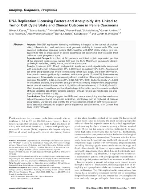 Pdf Dna Replication Licensing Factors And Aneuploidy Are Linked To Tumor Cell Cycle State And