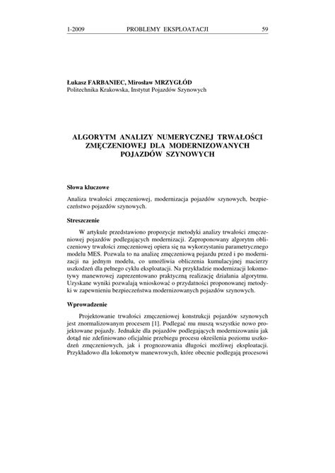 Pdf Fatigue Life Cycle Analysis Algorithm For Modernized Railway Vehicles