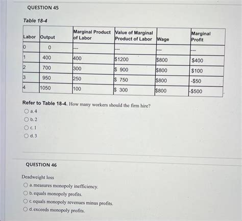 Solved Question 45 Table 18 4 Refer To Table 18 4 How Many